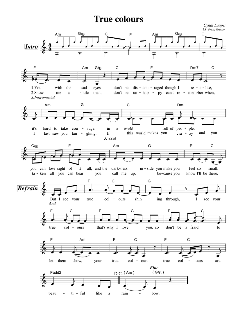 True_Colours Sheet music for Vocals (Solo) | Musescore.com