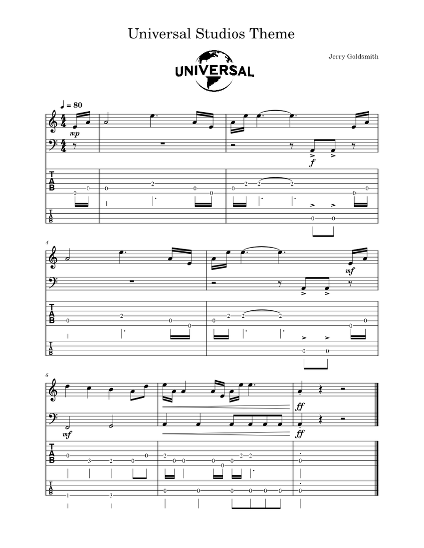 Universal Theme Sheet Music and Tab for Piano, Guitar, Bass guitar ...