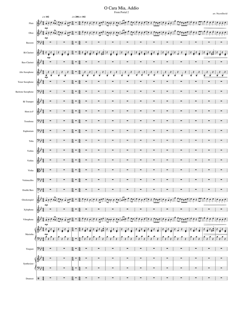 O Cara Mia, Addio Sheet Music for Trombone, Euphonium, Tuba, Flute & more instruments (Symphony ...