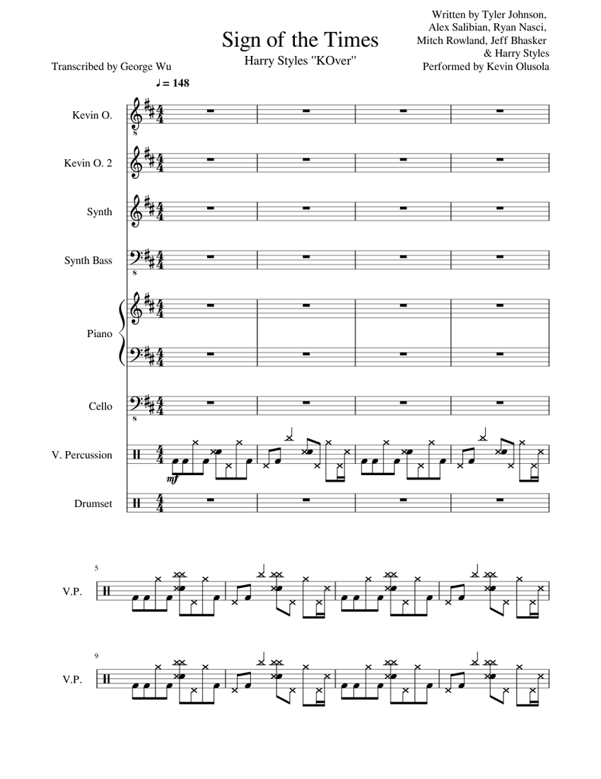 Sign of the Times - Kevin Olusola (Full Sheet Music w/ Lyrics) Sheet ...