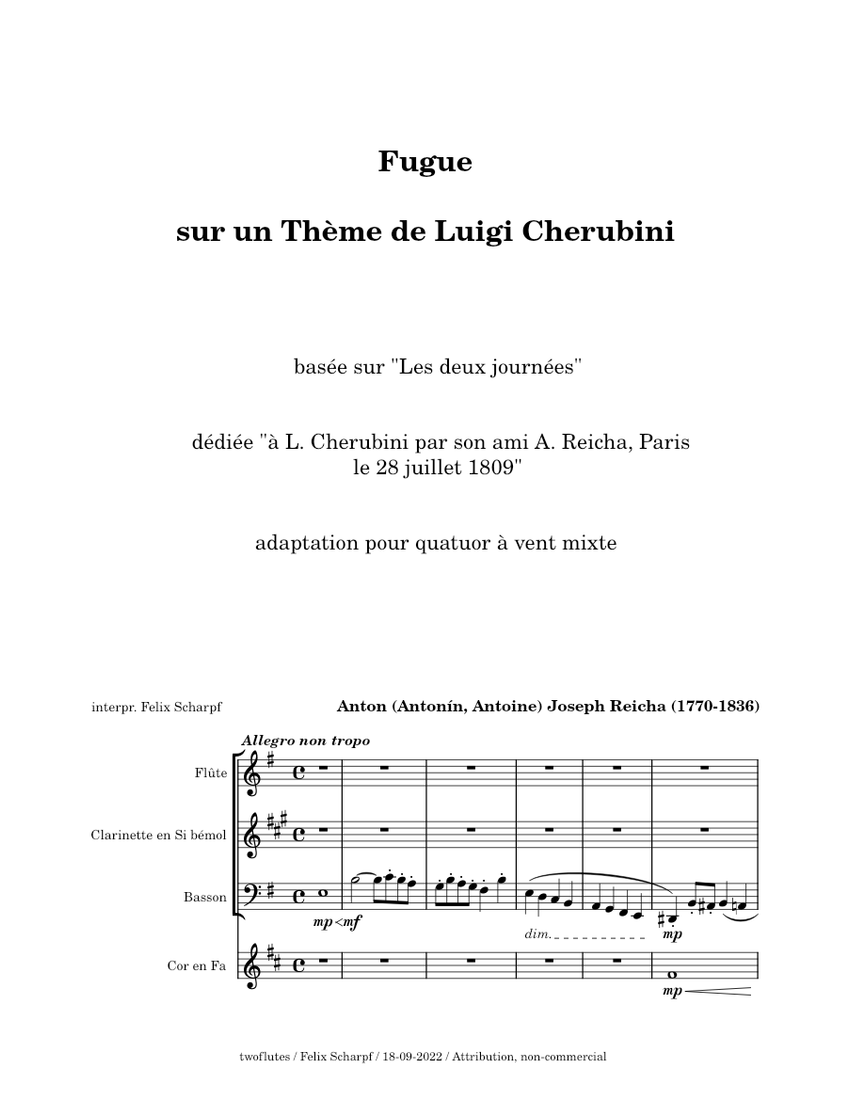Fugue (Thème by Cherubini) - Anton Reicha -. arr. for Mixed Wind ...