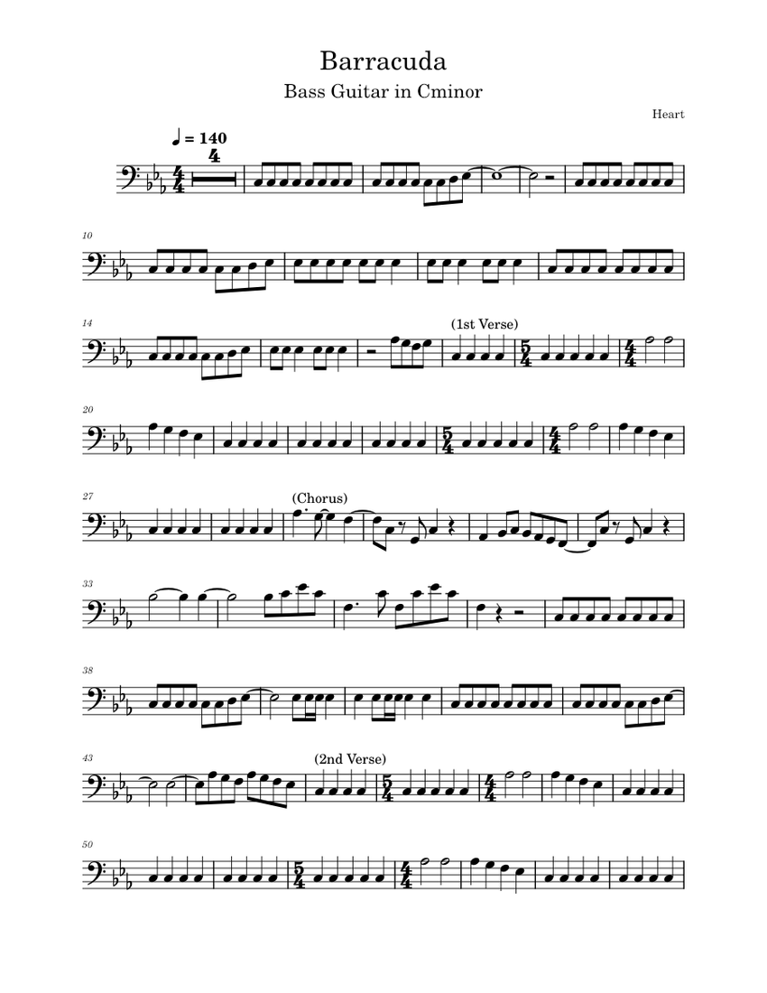 Barracuda – Heart Sheet Music for Bass guitar (Solo) | MuseScore.com