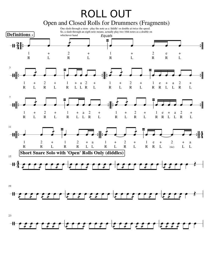 Snare Drum Rolls - Beginner notation translation DRAFT Sheet Music for ...