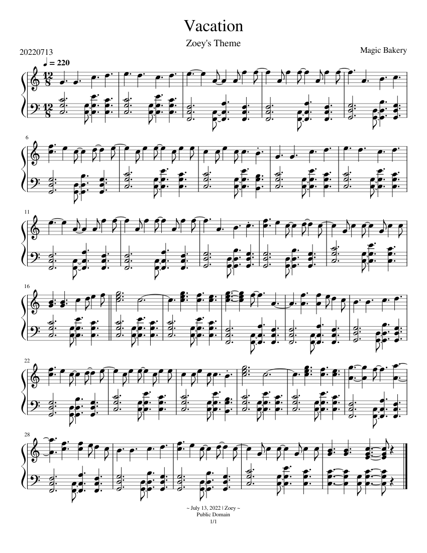 Vacation Sheet music for Piano (Solo) | Musescore.com