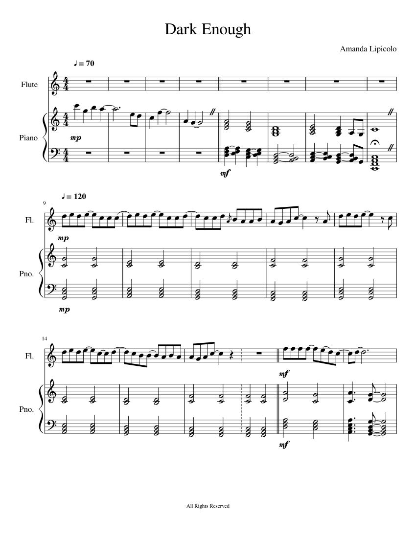 Dark Enough Remastered Sheet Music for Piano, Flute (Solo) | MuseScore.com