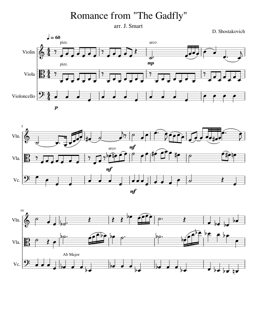 Gadfly Suite, op. 97a: VIII. Romance – Dmitri Shostakovich Romance from The Gadfly String Trio ...