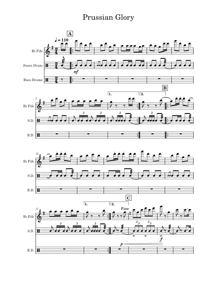 Prussian Glory Sheet music for Snare drum, Bass drum, Flute other ...