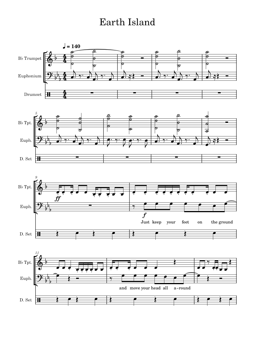 Earth Island Sheet music for Euphonium, Trumpet in b-flat, Drum group ...