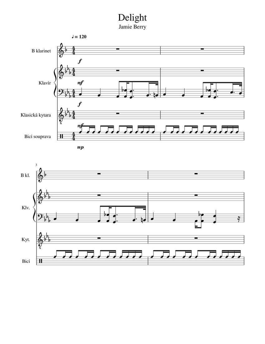 Delight (Jamie Berry) Sheet Music for Piano, Clarinet in b-flat, Guitar ...