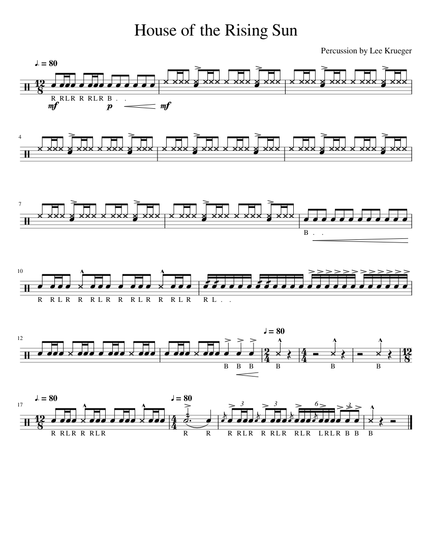 House of the Rising Sun Sheet Music for Snare drum (Solo) | MuseScore.com