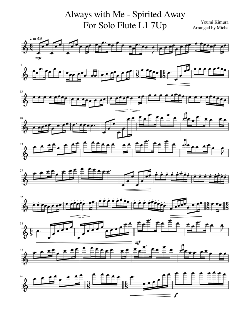 Always with Me For Solo Flute L1 Sheet Music for Flute (Solo ...