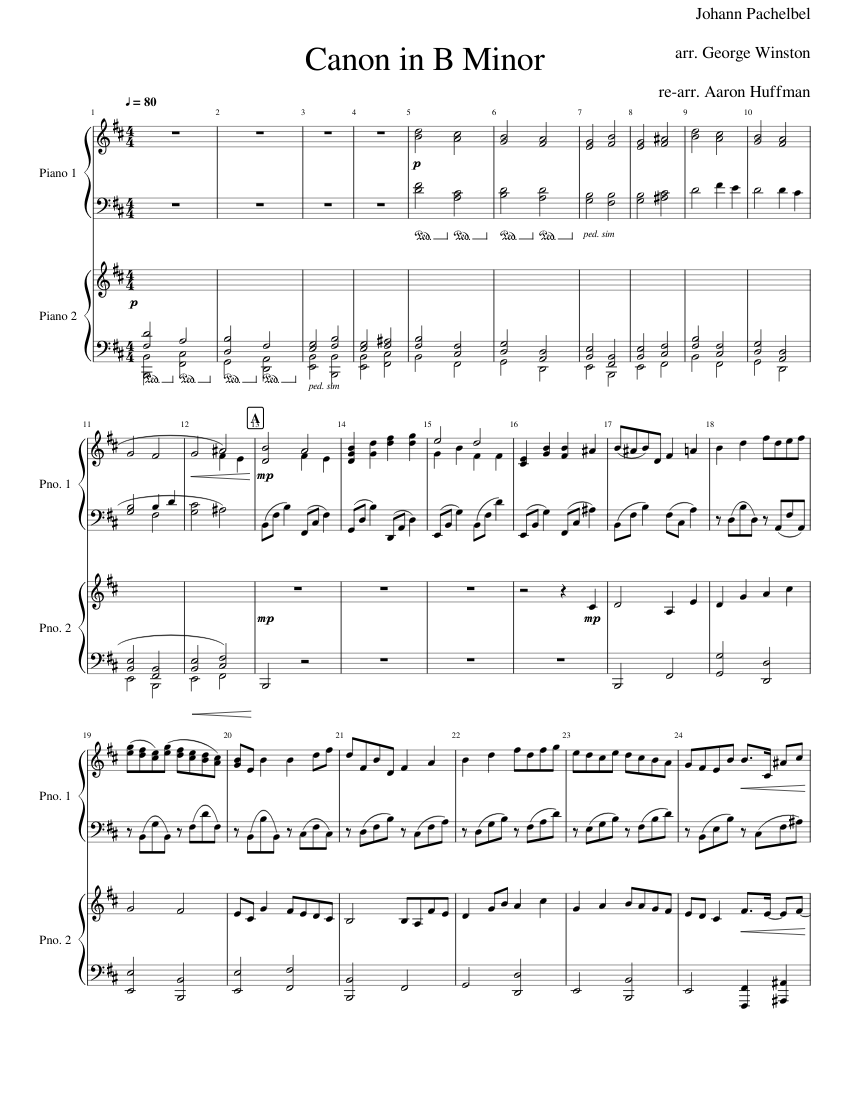 Canon in B Minor Sheet Music for Piano (Piano Duo) | MuseScore.com