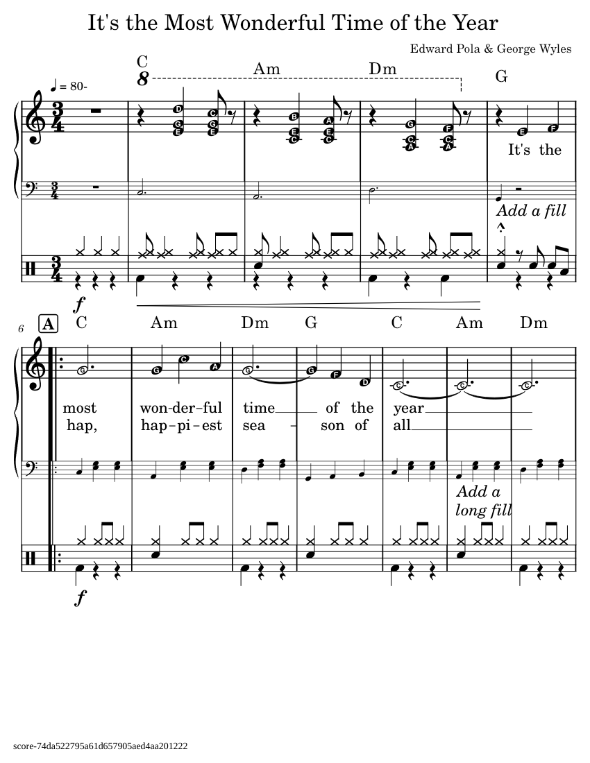 Its the Most Wonderful Time of the Year - Section A - Piano Drum Style ...