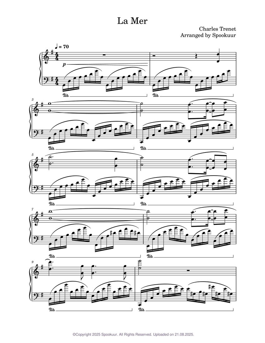 Beyond the Sea (La Mer) – Charles Trenet Sheet Music for Piano (Solo ...