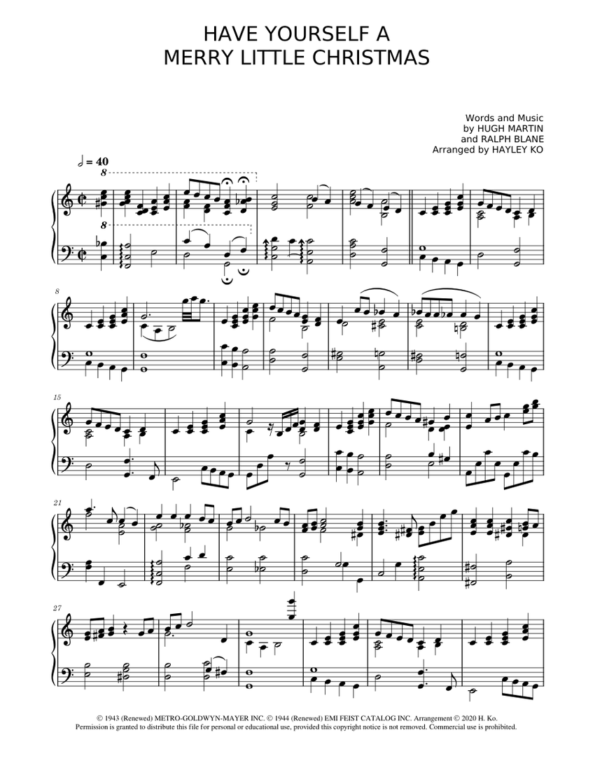 Have Yourself A Merry Little Christmas - Hugh Martin, Ralph Blane Sheet Music for Piano (Solo ...