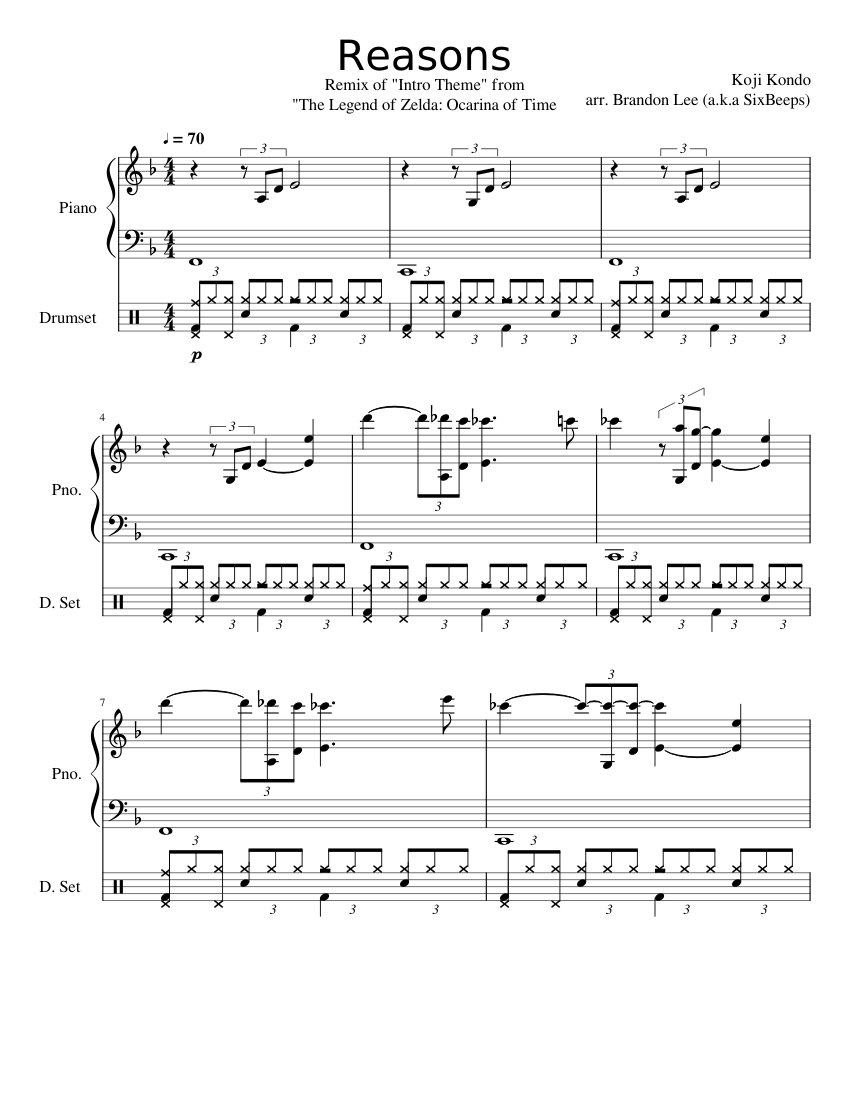 Reasons Sheet music for Piano, Drum group (Mixed Duet) | Musescore.com