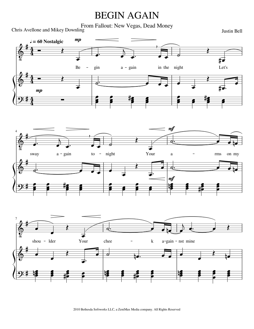 Begin Again Sheet Music for Piano, Vocals (Solo) | MuseScore.com
