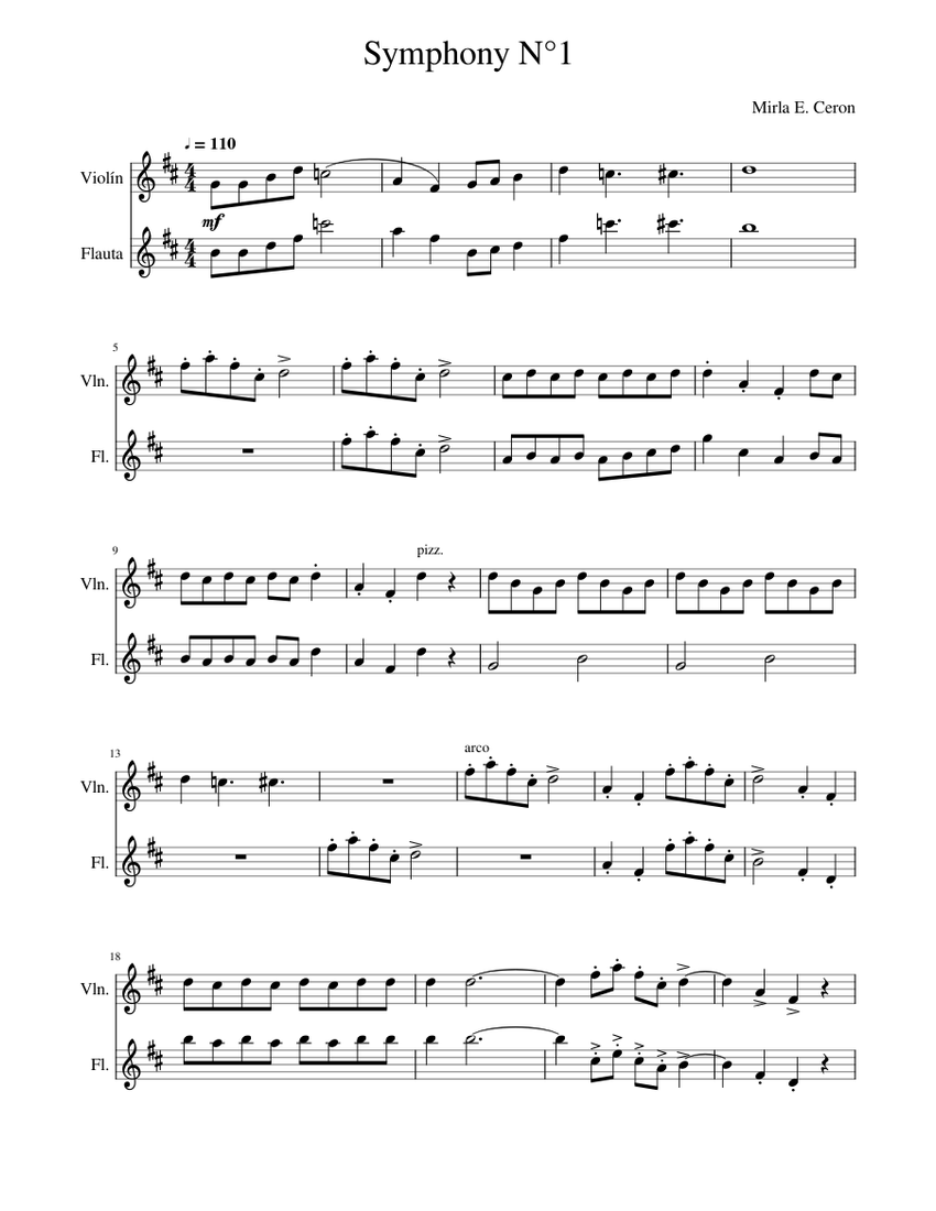 Symphony N° 1 Sheet music for Flute, Violin (Mixed Duet) | Musescore.com