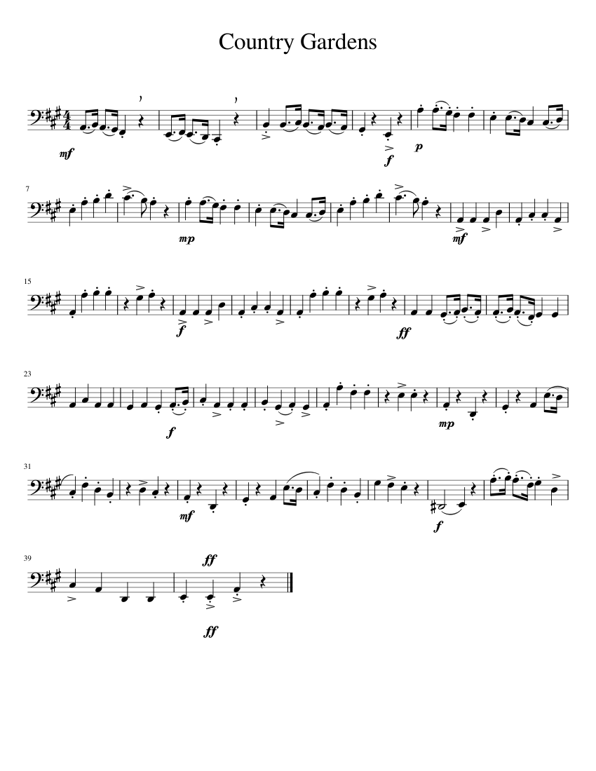 Country Gardens cello Sheet Music for Cello (String Orchestra ...