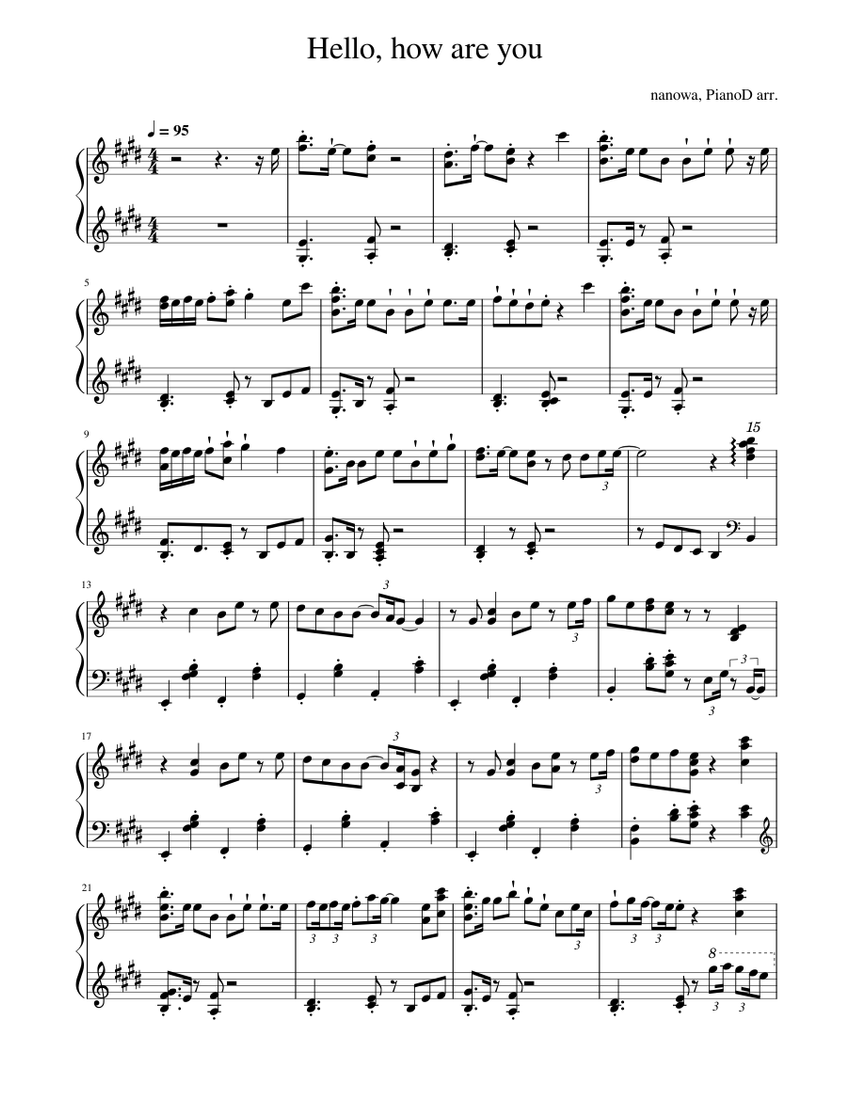 Hello, how are you ハロ／ハワユ - ナノワ Sheet music for Piano (Solo ...