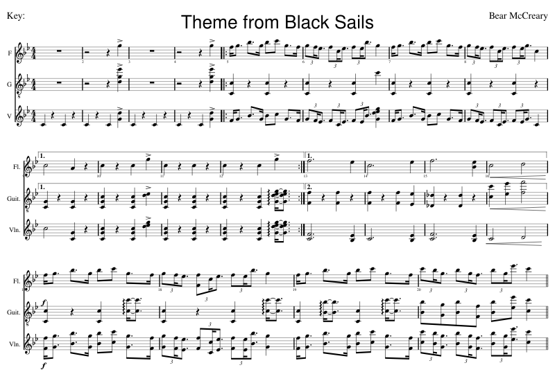 Theme from Black Sails Sheet music for Flute, Violin, Guitar (Mixed ...