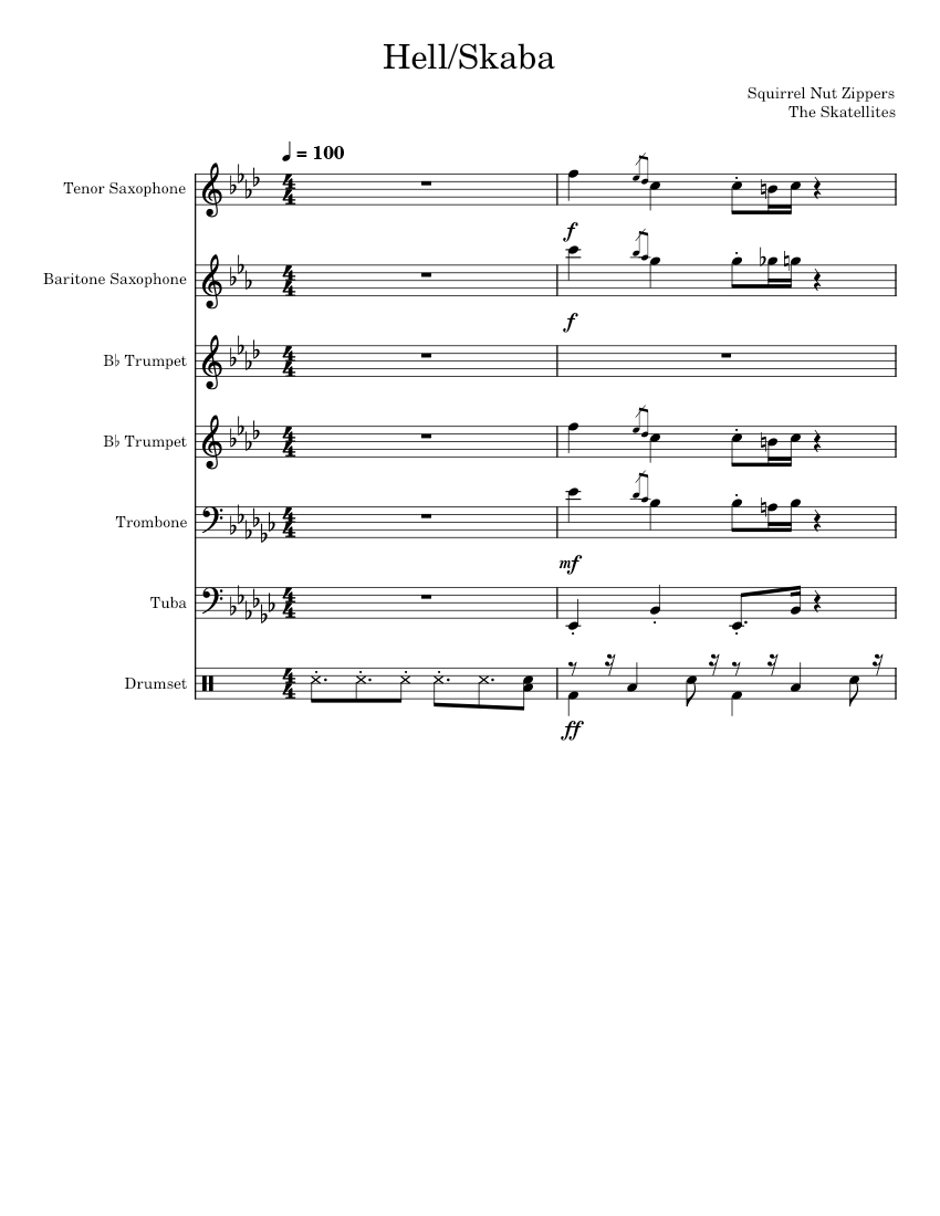 Hell/skaba Sheet Music for Trombone, Tuba, Saxophone tenor, Saxophone ...
