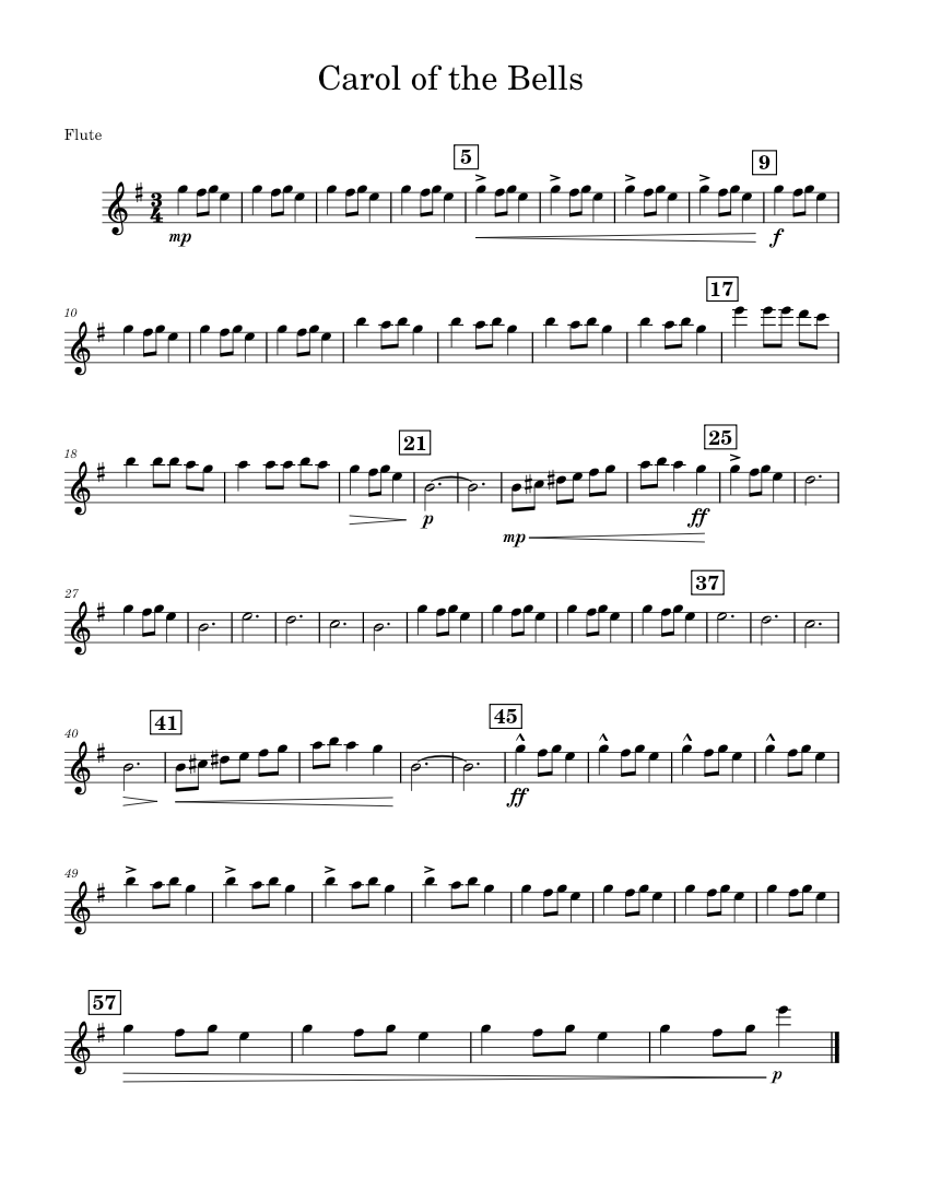 Carol of the Bells Sheet music for Flute (Solo) | Musescore.com