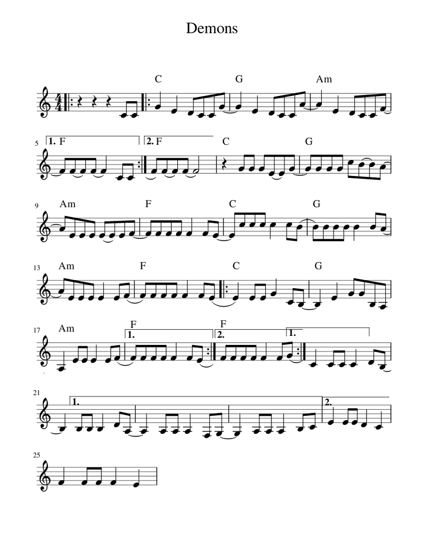 demons medium Sheet music for Piano (Solo) Easy | Musescore.com