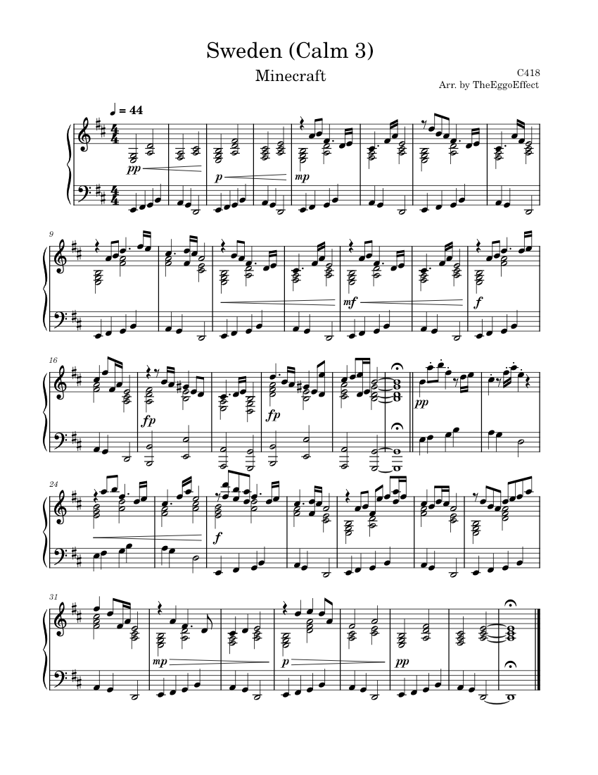 Sweden - Minecraft Sheet Music for Piano (Solo) easy | MuseScore.com