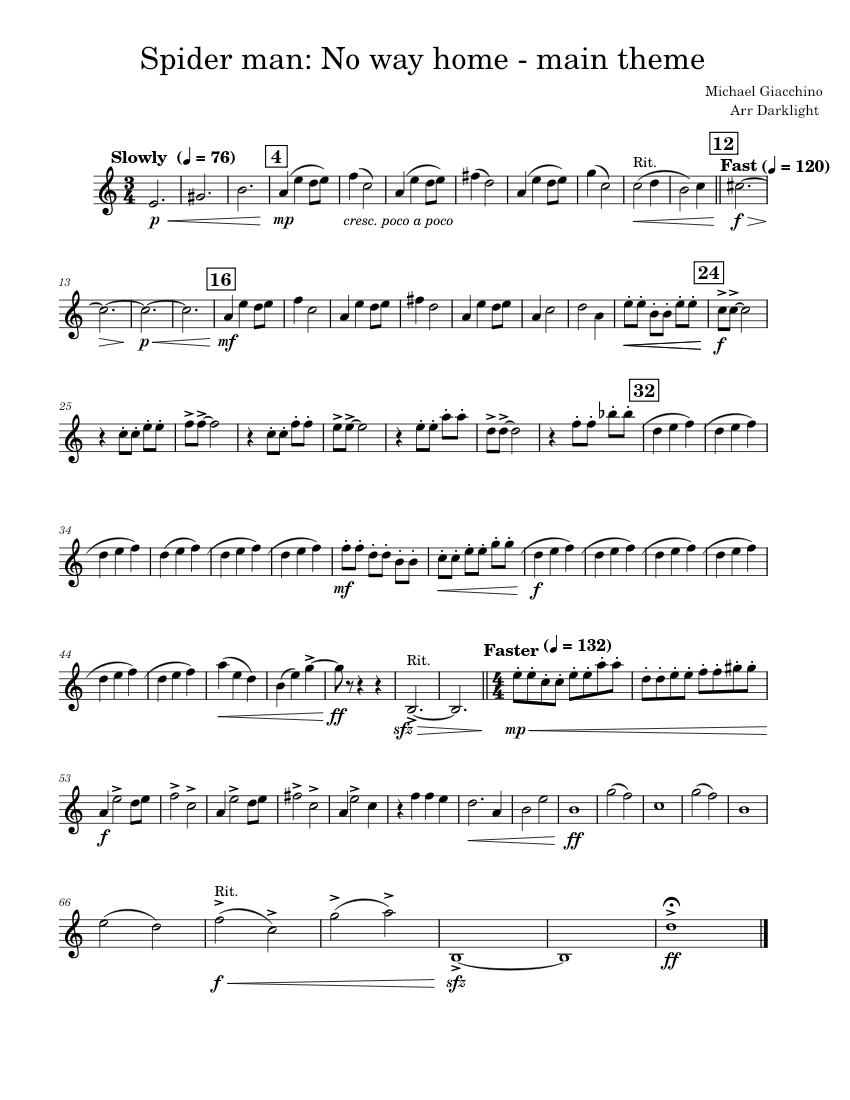 Spider man No way home-main theme Mib Sheet Music for Saxophone alto ...