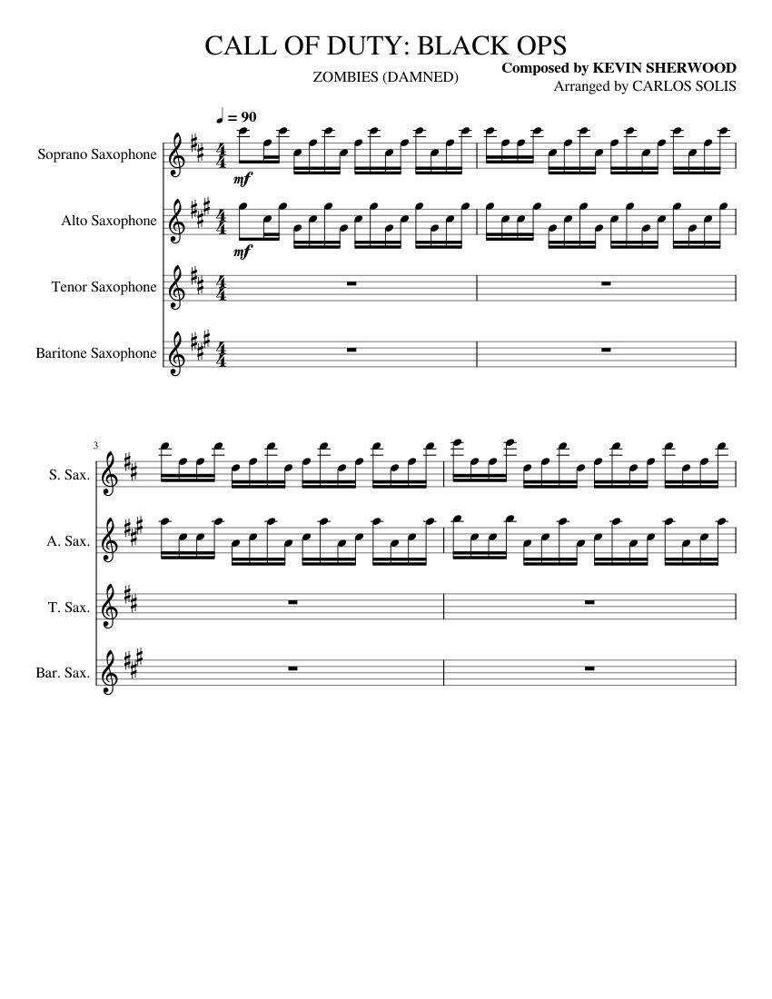 COD: BO ZOMBIES (DAMNED THEME) by CARLIT0CHURRIT0 Sheet Music for Saxophone alto, Saxophone ...