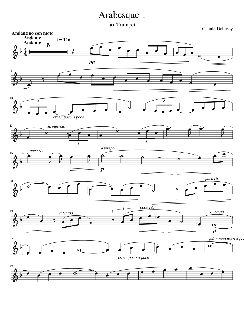 Arabesque 1 arr B-flat Trumpet C. Debussy Sheet music for Trumpet in b ...