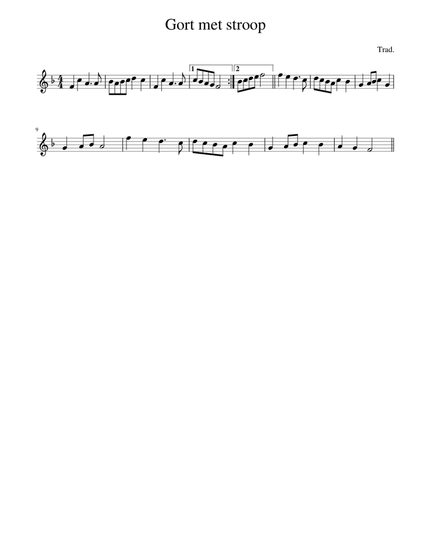Traditional music - Gort met stroop Sheet music for Piano (Solo) Easy ...