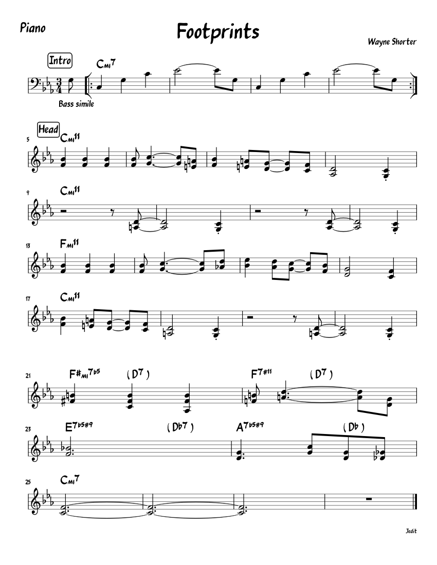 Footprints Sheet Music with Chords for Piano (Solo) Easy | MuseScore.com