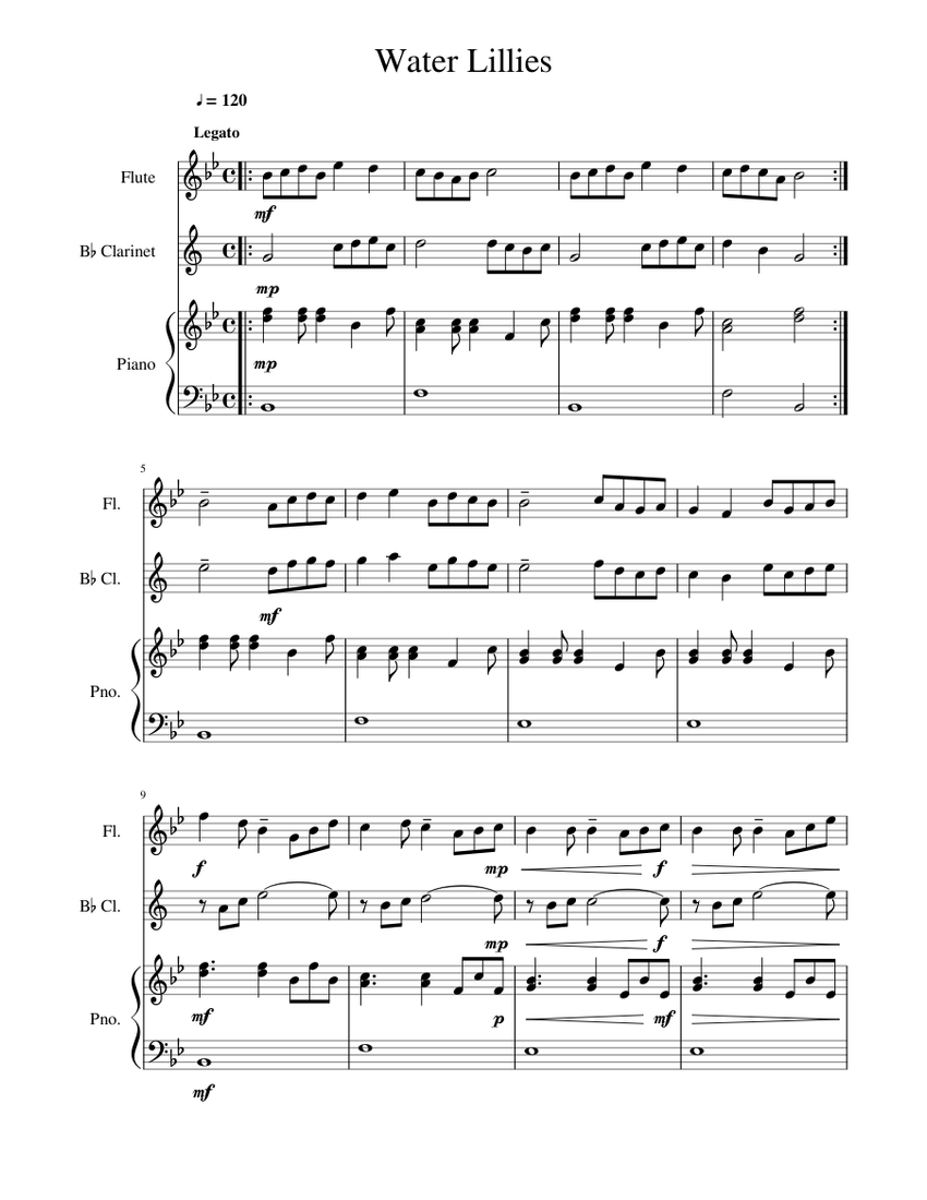 Water Lillies Sheet Music for Piano, Flute, Clarinet in b-flat (Mixed ...