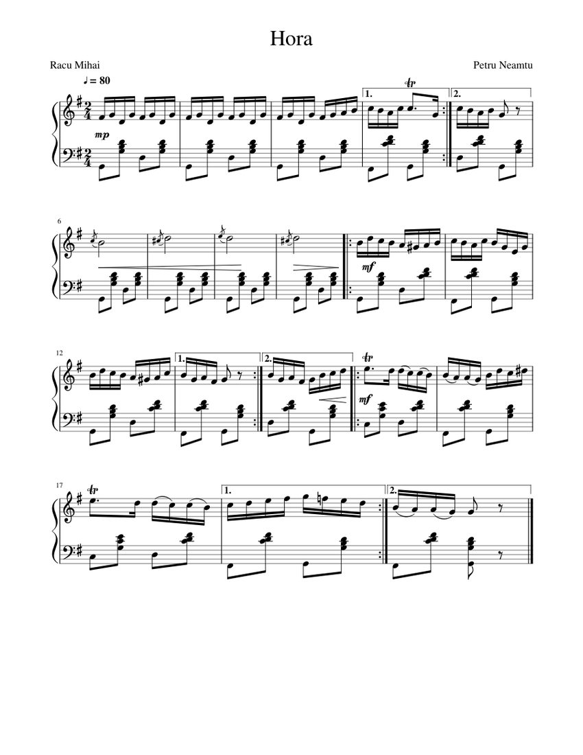 Hora Sheet Music for Piano (Solo) Easy | MuseScore.com