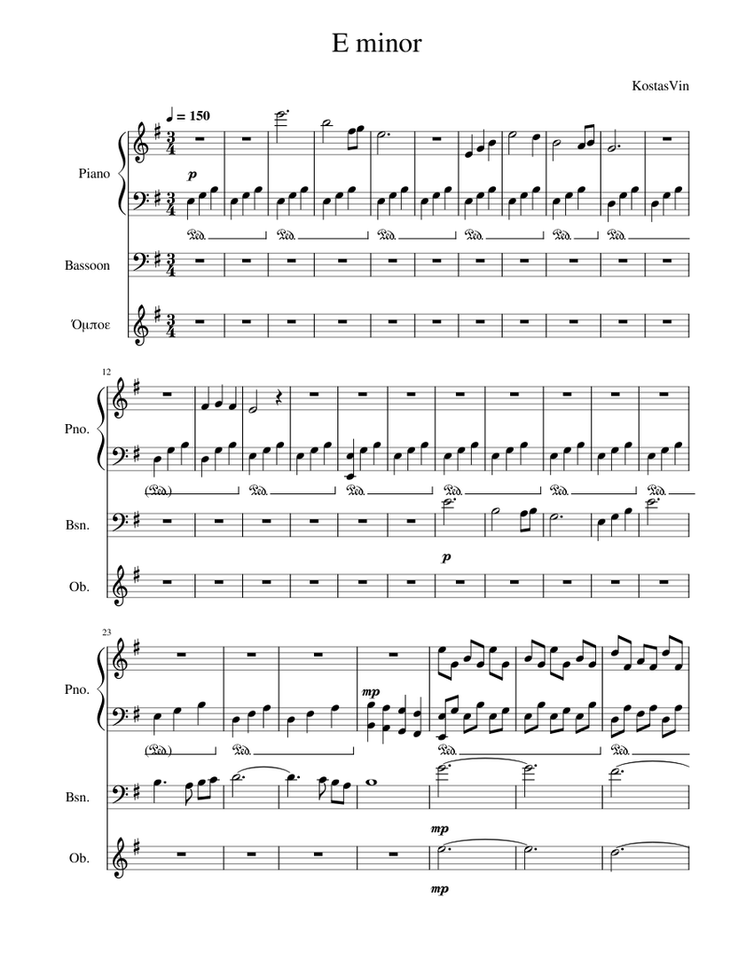 E_minor Sheet music for Piano, Oboe, Bassoon (Piano Trio) | Musescore.com