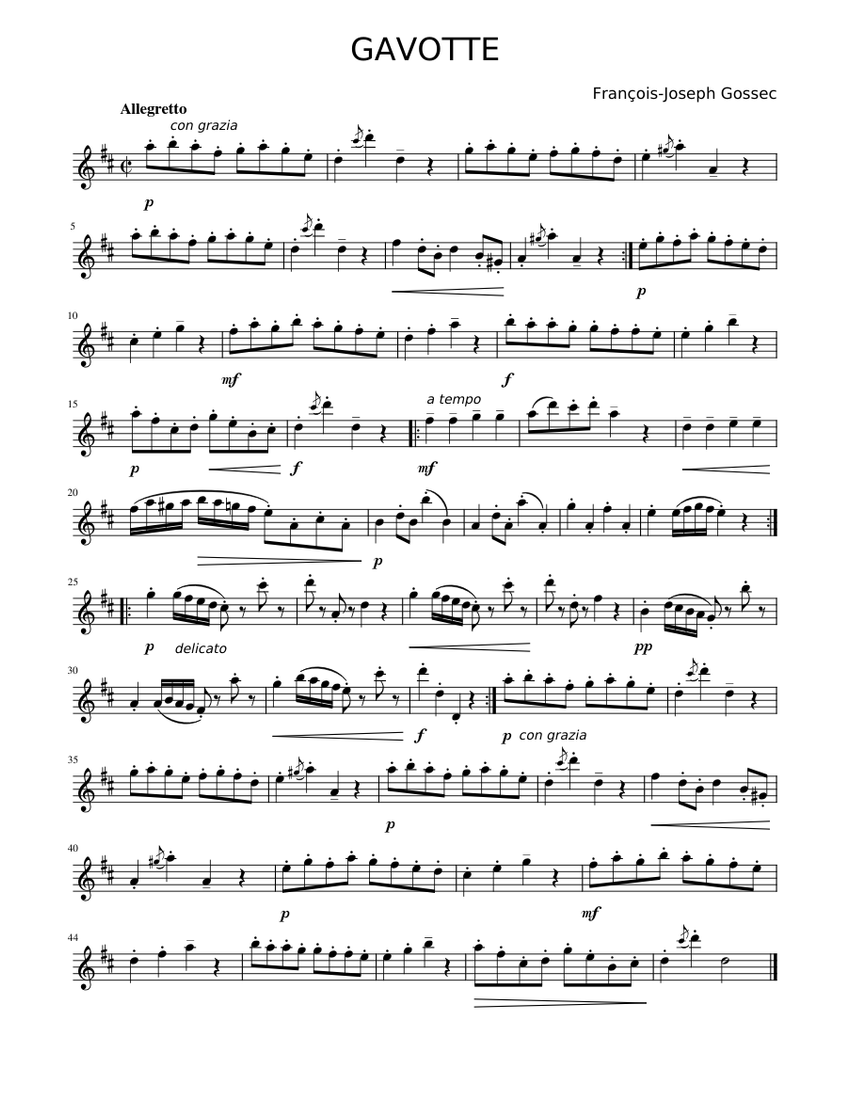 Gavotte - F. J. Gossec (Arrangement) Sheet music for Flute (Solo ...