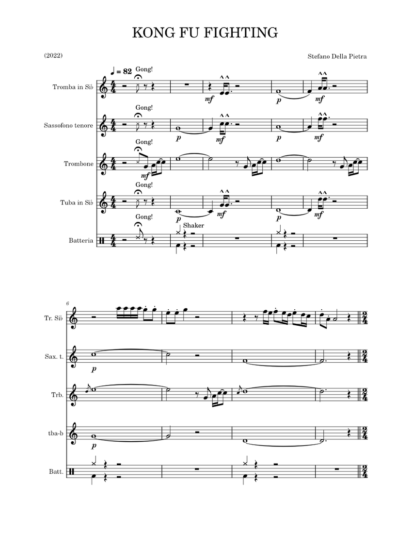 KONG FU FIGHTING Sheet Music for Trombone, Tuba, Saxophone tenor ...