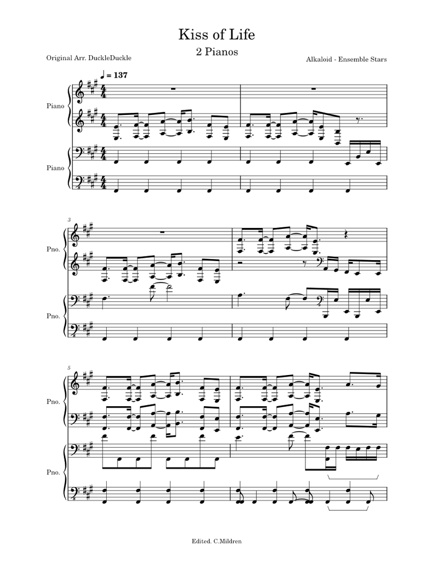 Kiss of Life – Alkaloid (ES!!) Sheet music for Piano (Piano Duo ...
