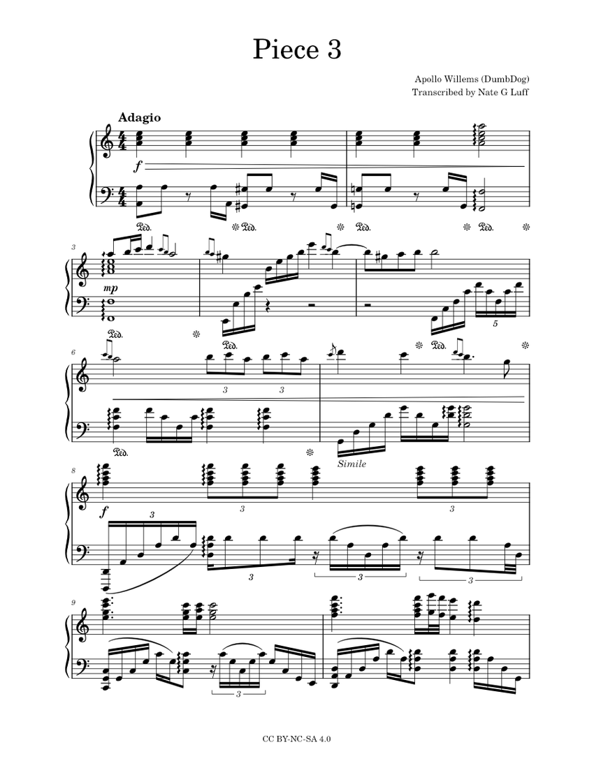 Piece 3 - Apollo Willems Sheet music for Piano (Solo) | Musescore.com