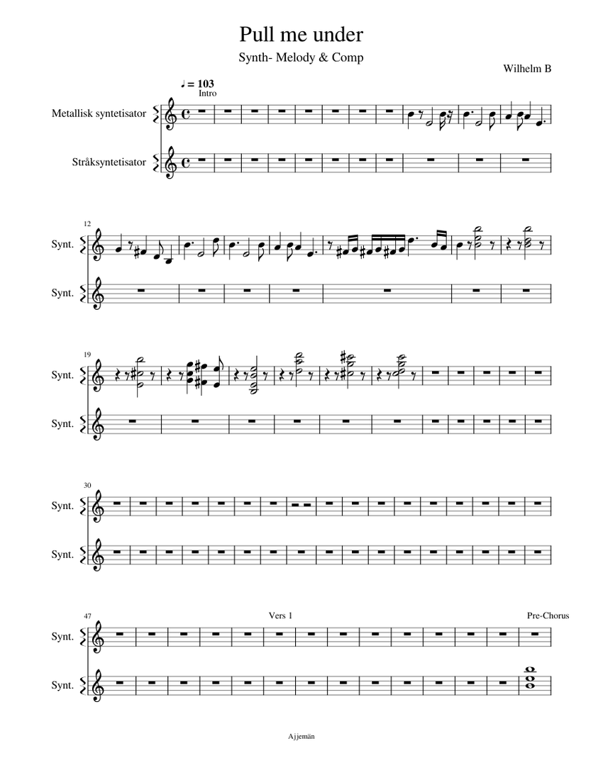 Pull_me_under Sheet music for Strings group, Synthesizer (Mixed Duet ...