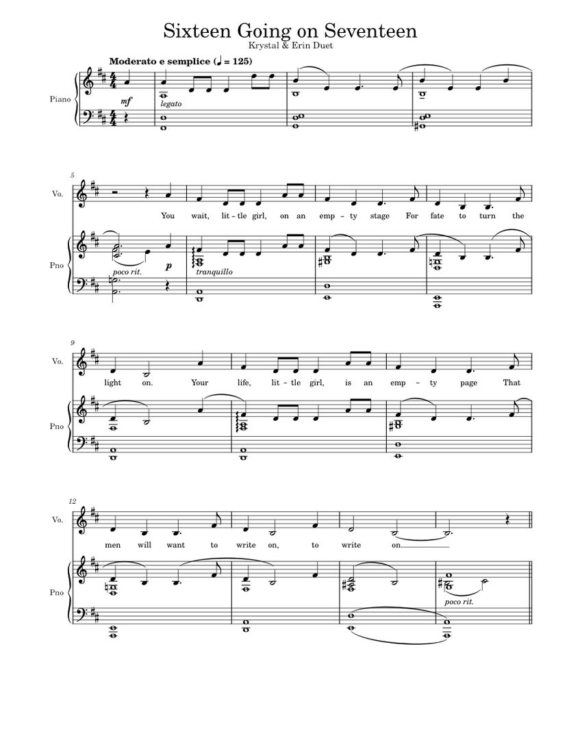 Sixteen Going On Seventeen Sheet Music for Piano (String Ensemble ...