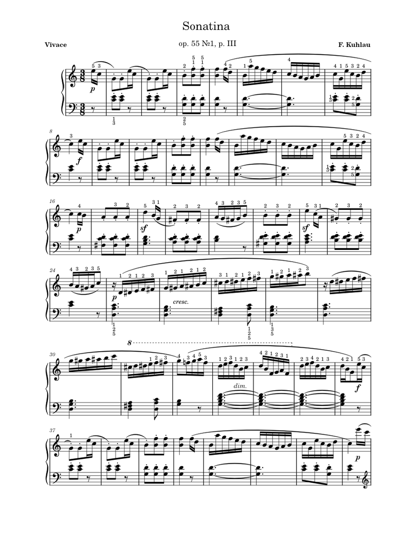 Sonatina in C Major op.55 №1 p.III - F. Kuhlau Sheet music for Piano ...