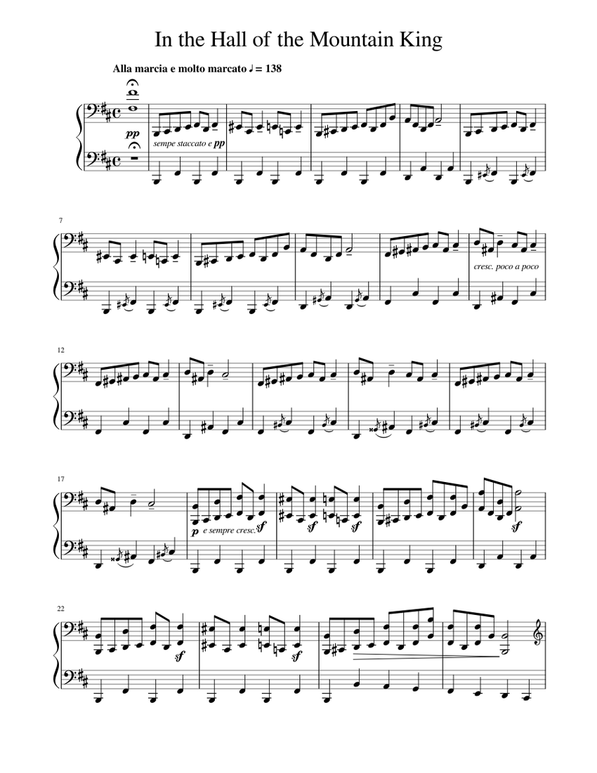 In the Hall of the Mountain King Sheet Music for Piano (Solo ...