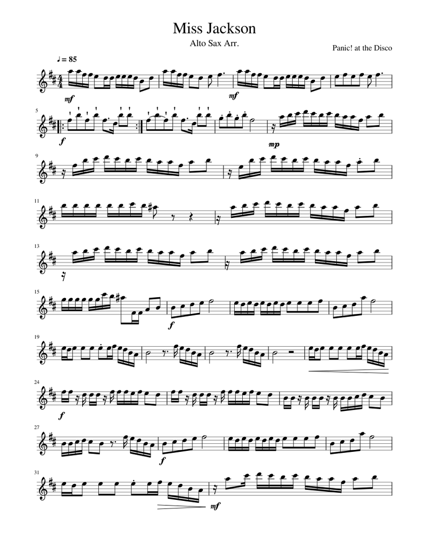 Miss Jackson Sheet Music for Saxophone alto (Solo) | MuseScore.com