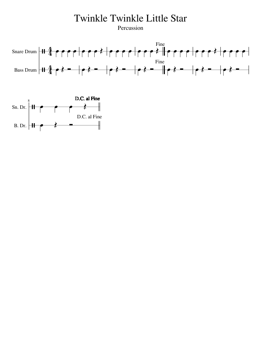 Twinkle twinkle little star – Misc Children Sheet Music for Snare drum ...