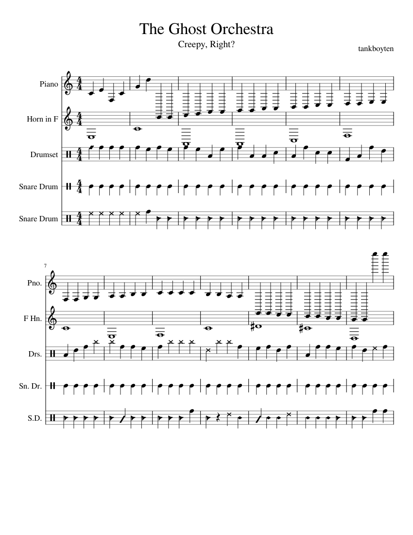 The Ghost Orchestra Sheet music for Piano, French horn, Snare drum ...