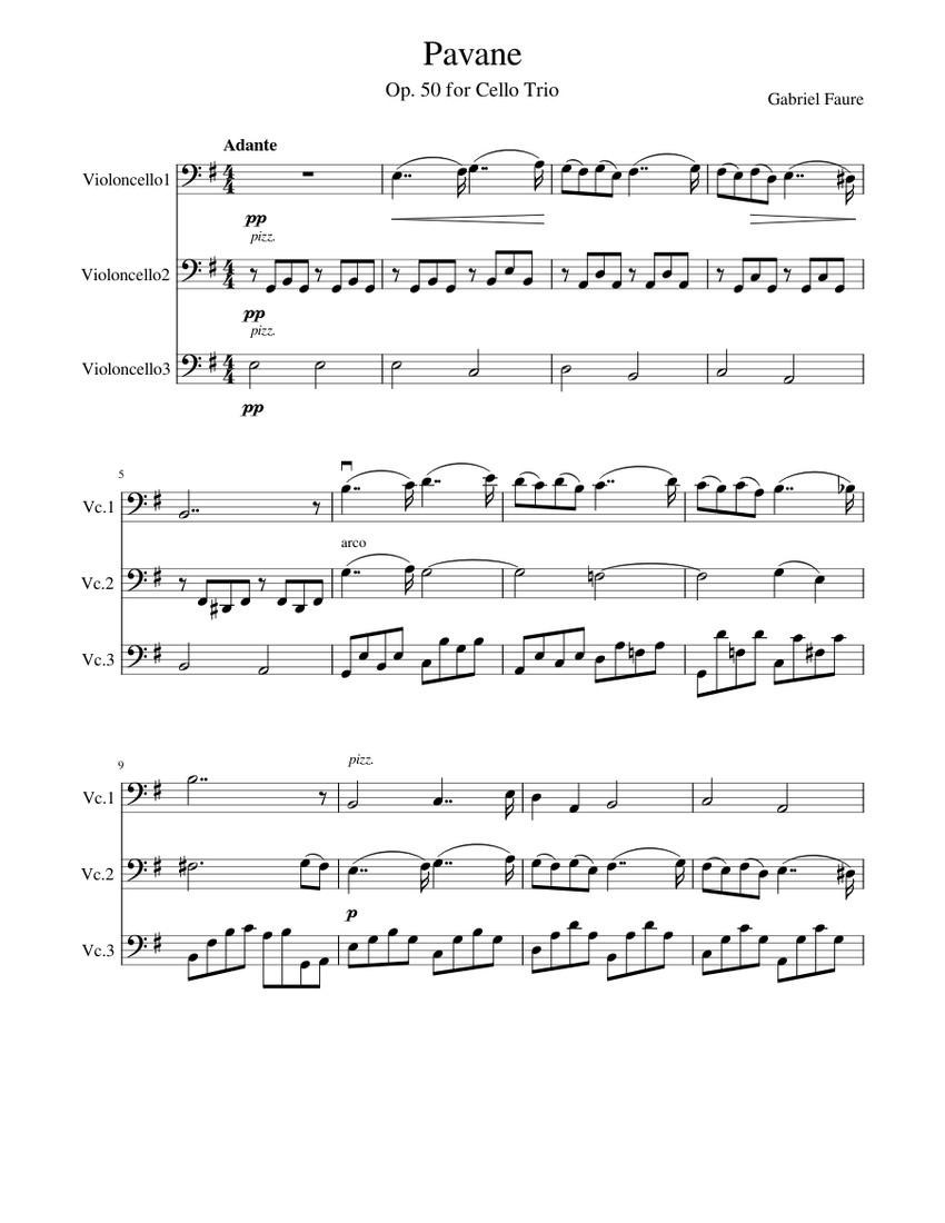 Pavane Sheet music for Cello (Mixed Trio) | Musescore.com