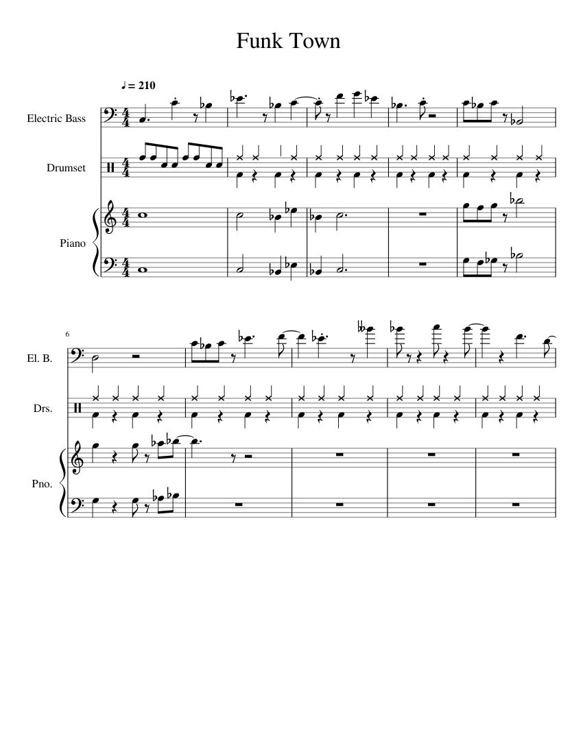 Funk Town Sheet music for Piano, Bass guitar, Drum group (Jazz Band ...